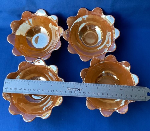 4 Pc. VINTAGE PEACH LUSTER FLOWER SWIRL TERMOCRISA BOWLS | eBay