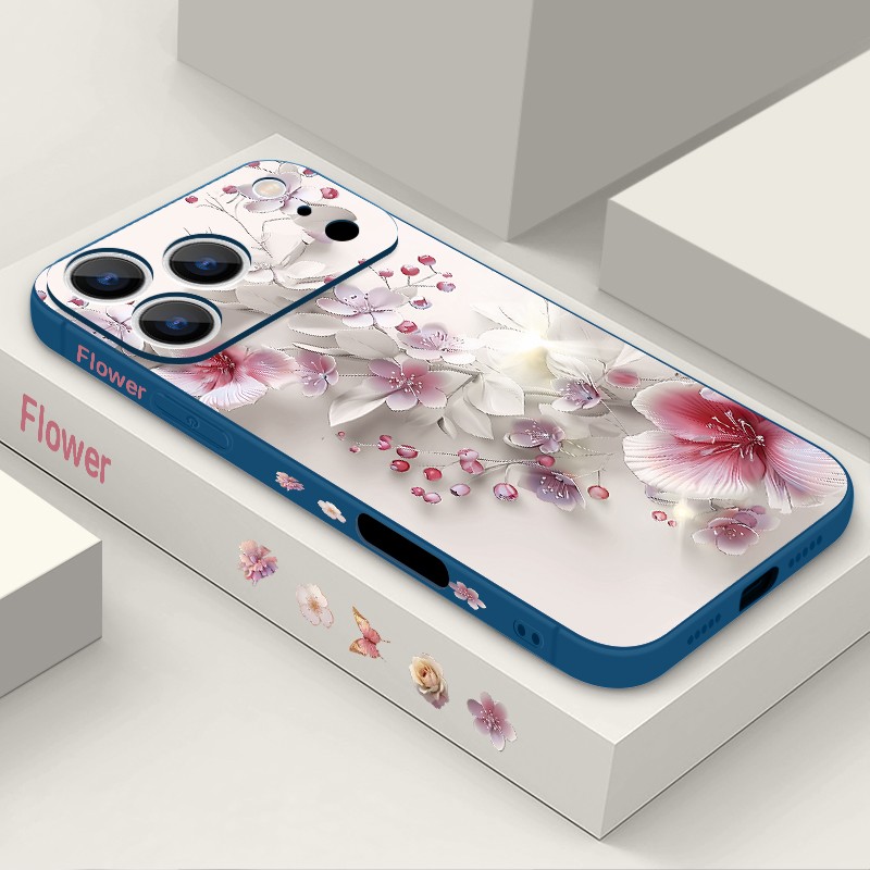 Phone Case For iPhone 17 Pro Max 16 15 14 13 12 11 Ink Flower Pattern ...