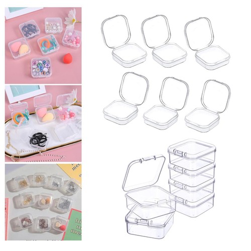 6x Mini Jewelry Storage Box Clear Square Case for Accessories Earplugs ...
