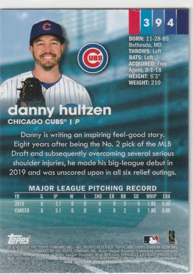 2020 Stadium Club Chrome #394 Danny Hultzen RC Chicago Cubs | eBay