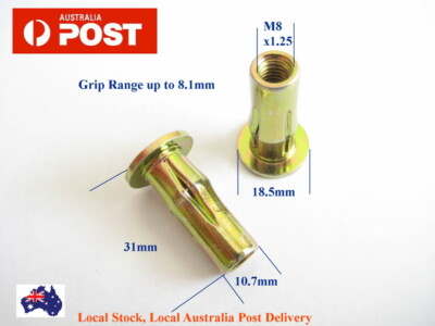Qty 5 M8 Yellow Zinc Steel Plus Nut Plusnut Rivnut Insert Nutsert Grip ...