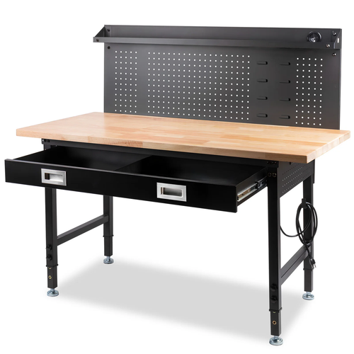 MUWOOD 60X22“ Workbench with Drawers,Height Adjustable Rubber Wood Top ...