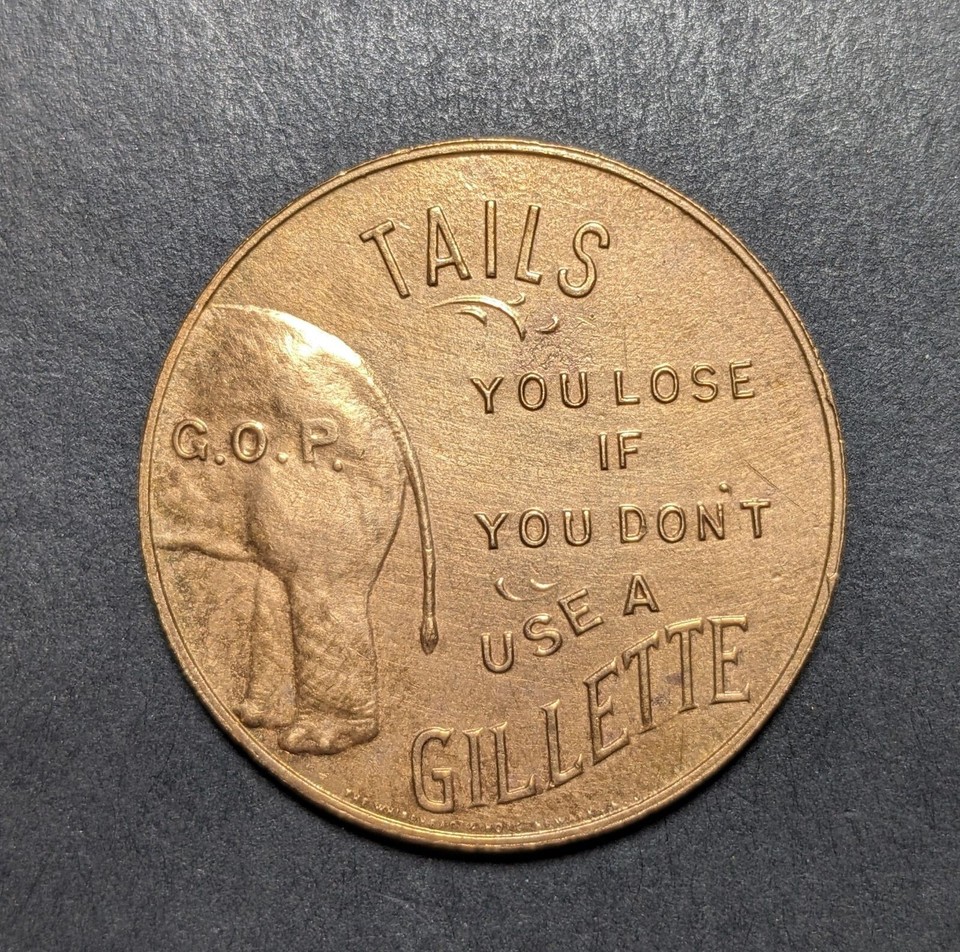 Gillette Safety Razor Heads or Tails G.O.P. Elephant Token | eBay