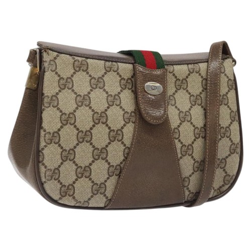 GUCCI GG Supreme Web Sherry Line Bag PVC Beige Gold 10 02 024 Auth ...