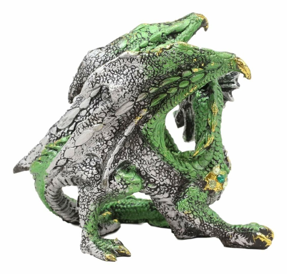 Ebros Metallic Green and Silver Crouching Emerald Dragon Statue 4.75" L ...