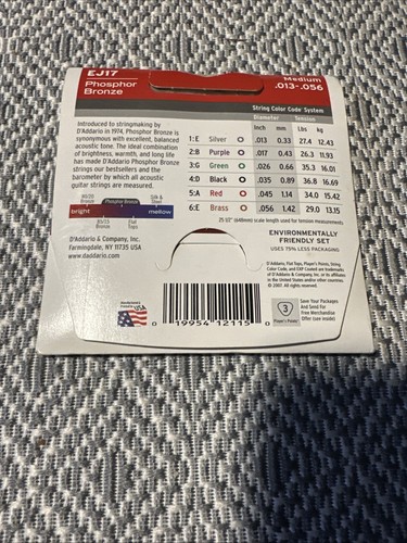 D'Addario EJ17 Acoustic Guitar Strings Phosphor Bronze 13-56 | eBay