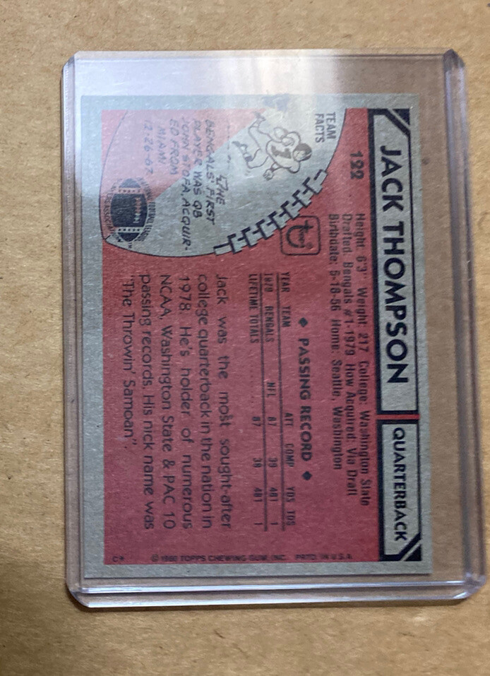 1980 Topps Jack Thompson #122 Autographed Card Cincinnati Bengals | eBay