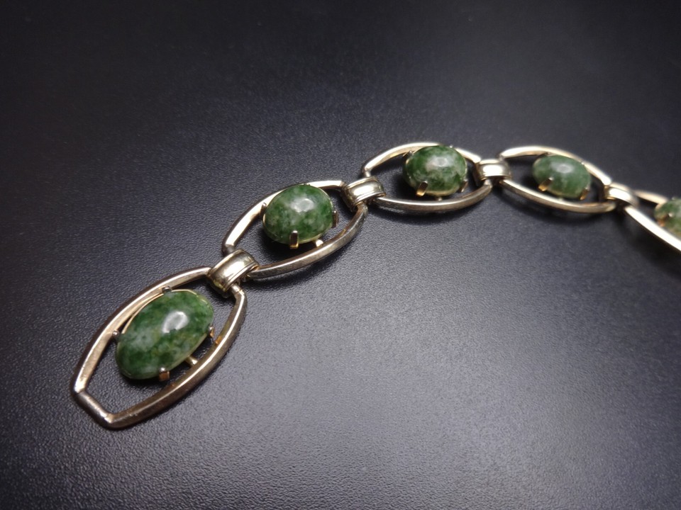 Vintage Krementz 8 Link Stone Bracelet Green Agate Gold Overlay 7" | eBay