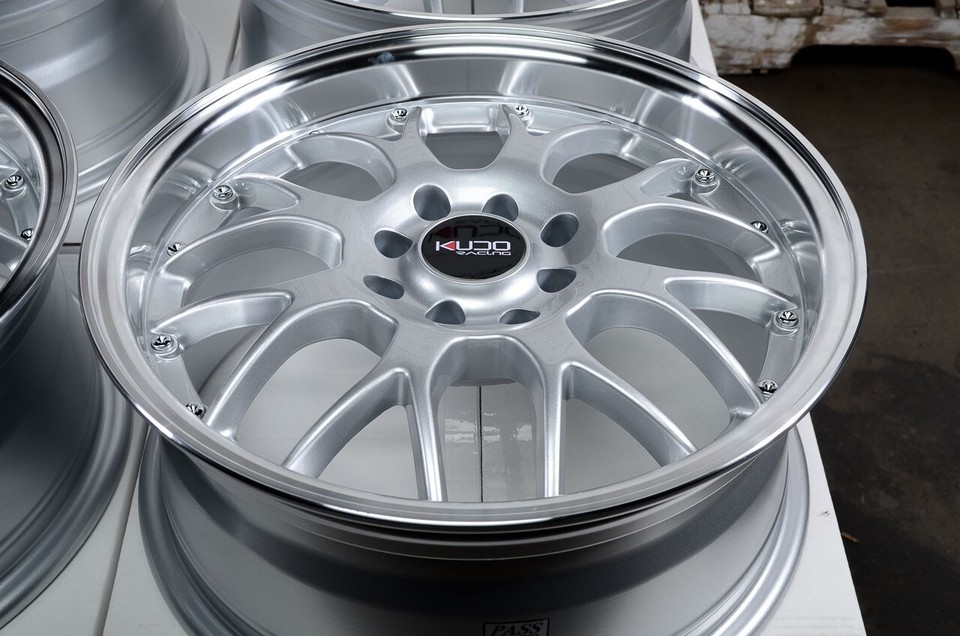 Kudo Racing Z16 16x7 4x100 4x114.3 +38mm Silver w/Polish Lip Mesh ...