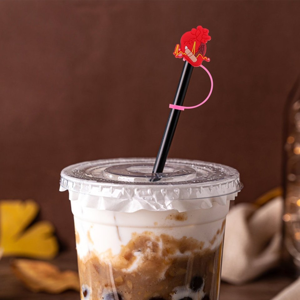 12 Pcs Silicone Straw Tips Reusable Caps Cute Covers Nursing Toppers ...