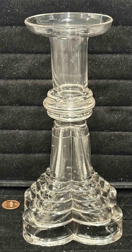 Antique Sandwich Glass Candlestick, Blown Socket & Stepped Quatrefoil ...