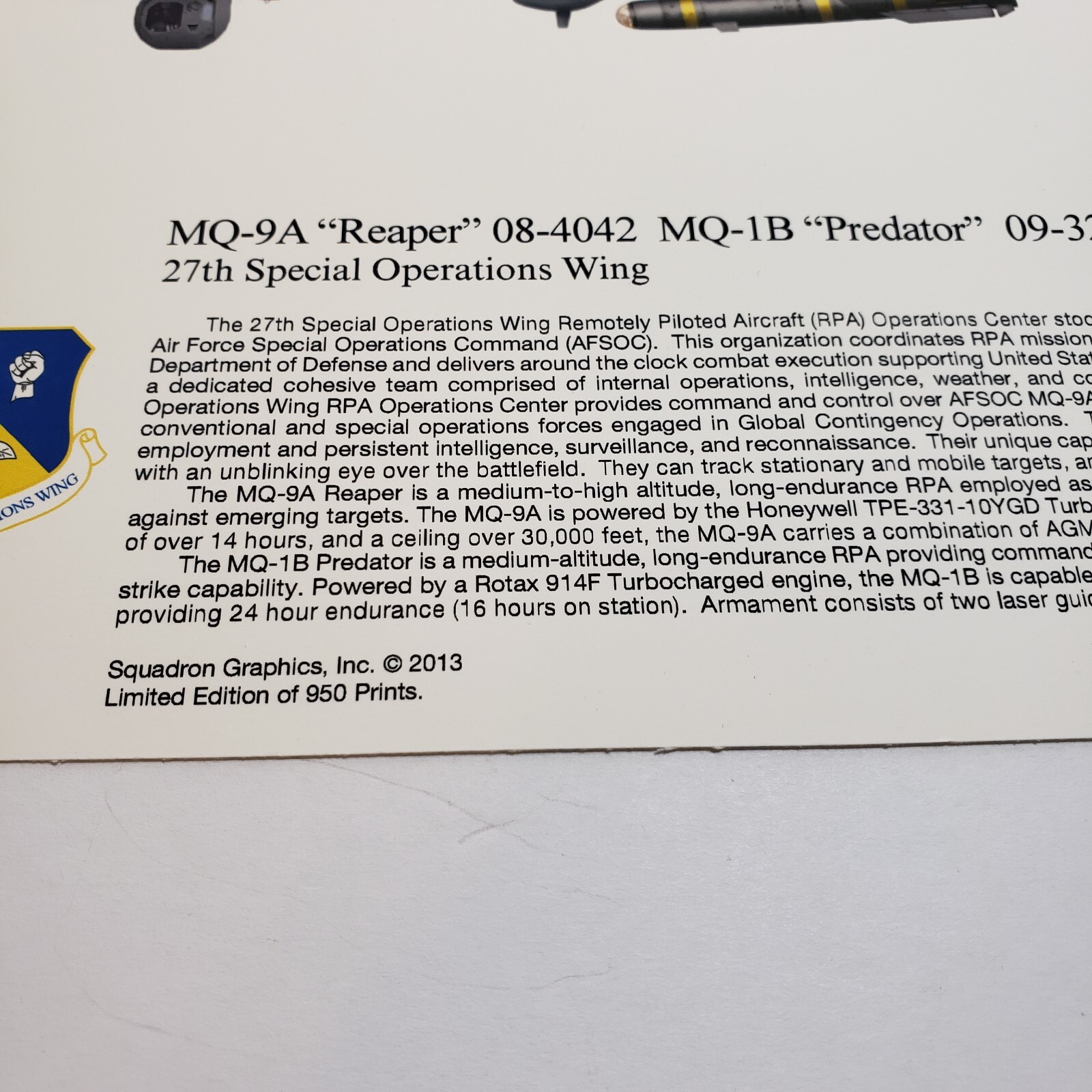 Squadron Graphics 2013 Air Commandos Reaper Drone Max Jorgenson LTD ...