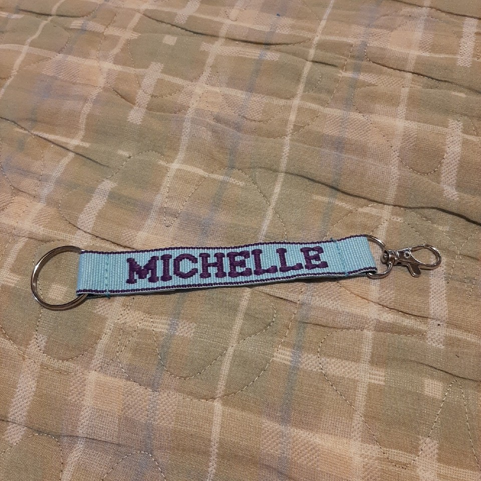 MICHELLE Embroidered Name Strap Key Ring, Keychain with Clasp (LT. BLUE ...