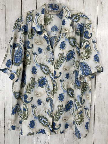 DONNKENNY Women's Plus 1X? READ Top Button Up Green Blue Paisley Short ...