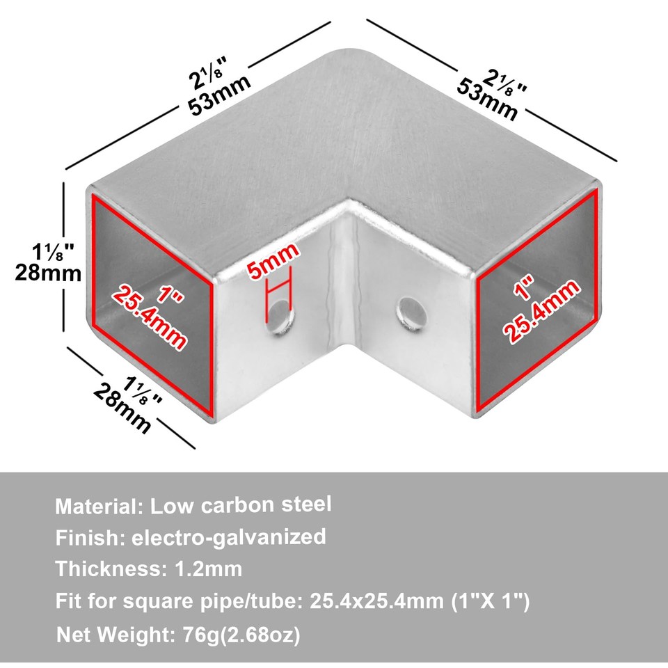 12 Pcs 1" Square Tube Fittings-2 Way Connector, L Square Tubing 90 ...