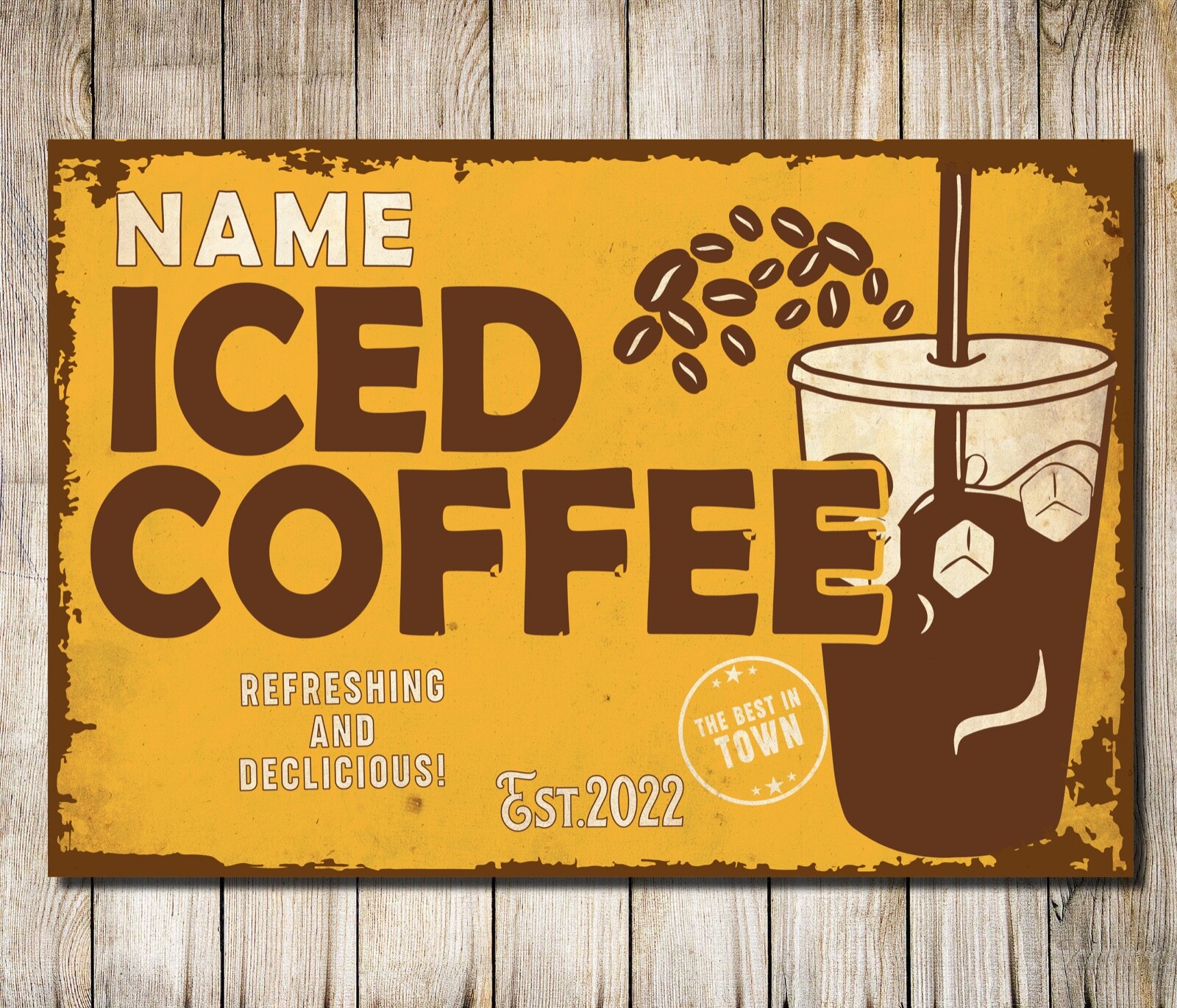 PERSONALISED Iced Coffee Sign Man Cave Garage Bar Pub Wall Decor Metal ...