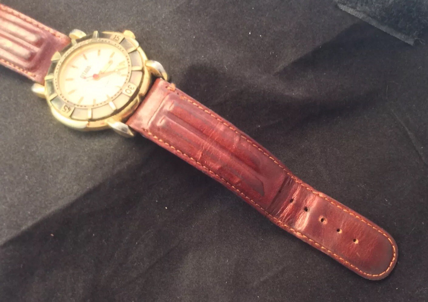 Gitano Quartz Watch Stainless Steel Gold Tone Brown Leather Band Model ...