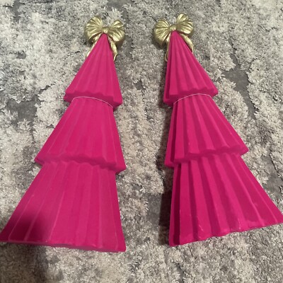 Viral Pink Velvet Christmas Tree With Gold Bow Set of 2, 18" Tall NEW ...