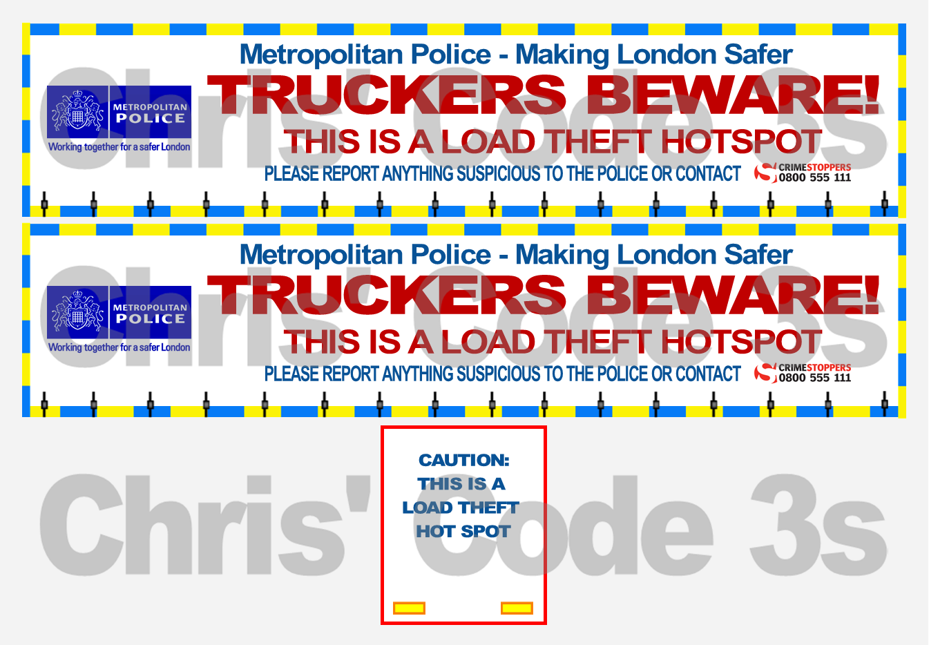 Code 3 Adhesive Vinyl Trailer Decal - Met Police Load Theft 1/50 1/76 1 ...