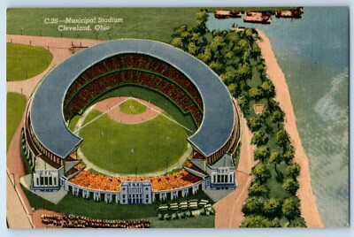 c1940 Cleveland Ohio OH Postcard Municipal Stadium Lake Erie Baseball ...