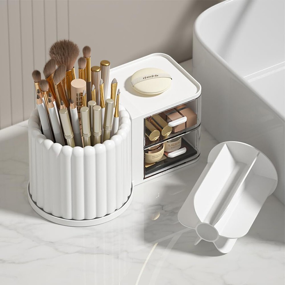 Makeup Organizer Countertop，360 Rotating Makeup Brush Holder with 2 ...