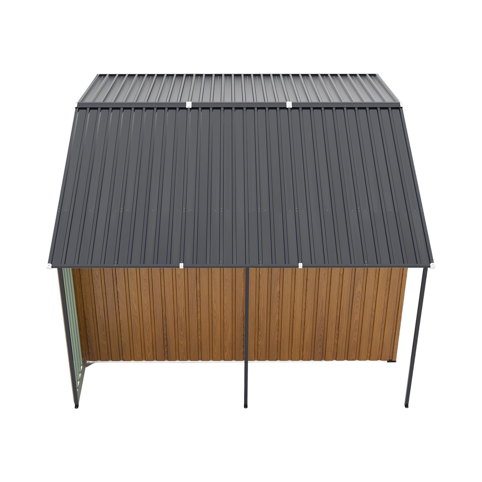 2-in-1 Outdoor Open-Sided Metal Storage Shed with Attached Hardtop ...
