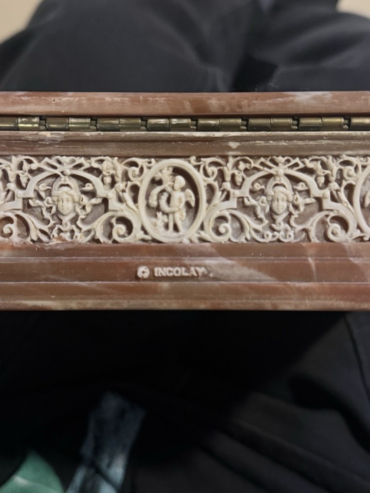 Vintage Incolay Stone Composite Jewelry Box With Tray Cherub Angels ...