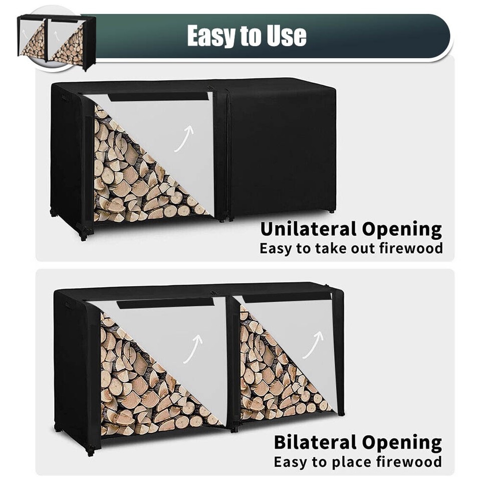 8FT Waterproof Firewood Log Rack Cover Heavy Duty Outdoor Wood Holder ...
