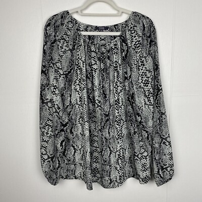 NYDJ Women's Blouse Gray Black Snake Print Long Sleeve Tie Neck Size 0X ...