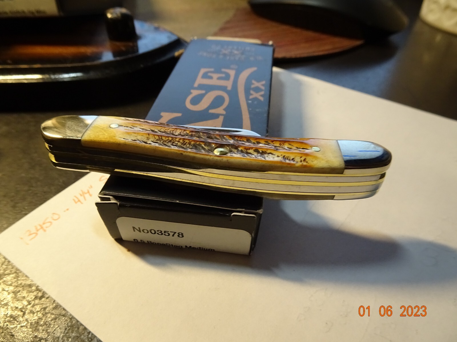 CASE XX 3 3/4" CA-3578 BONE STAG HANDLE STOCKMAN 3 STAINLESS TRU-SHARP ...