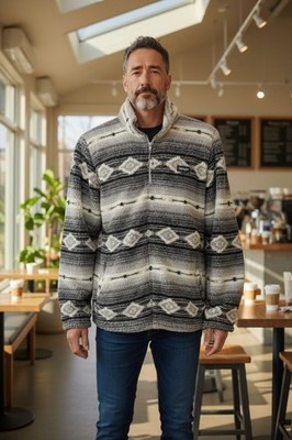 Wrangler Pullover Mens Sz 2XT Sherpa Fleece Quarter Zip Aztec Southwest ...