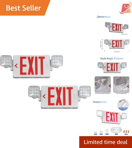 Red Exit Sign Thermoplastic 2 Pack LED Emergency Lights Battery Backup ...