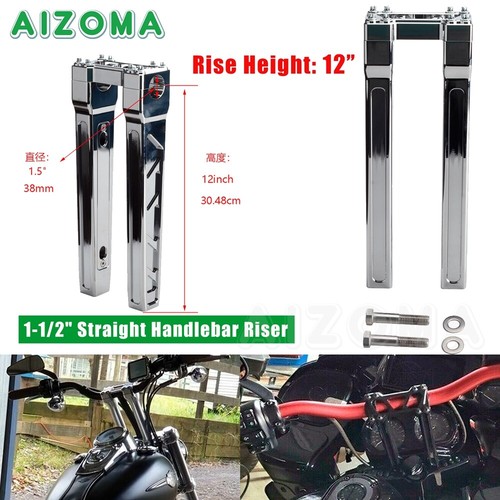 For Harley Softail 12" Straight Handlebar Riser 1-1/2" Tapered Fat Bar ...