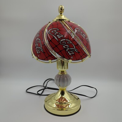 Coca-Cola Glass Touch Lamp Red Vintage Coke 1997 Pub Desk Tiffany Style ...