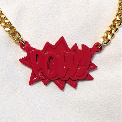 AMBUSH POW! Chain Necklace Pendant Red Gold Fashion Jewelry With Pouch ...