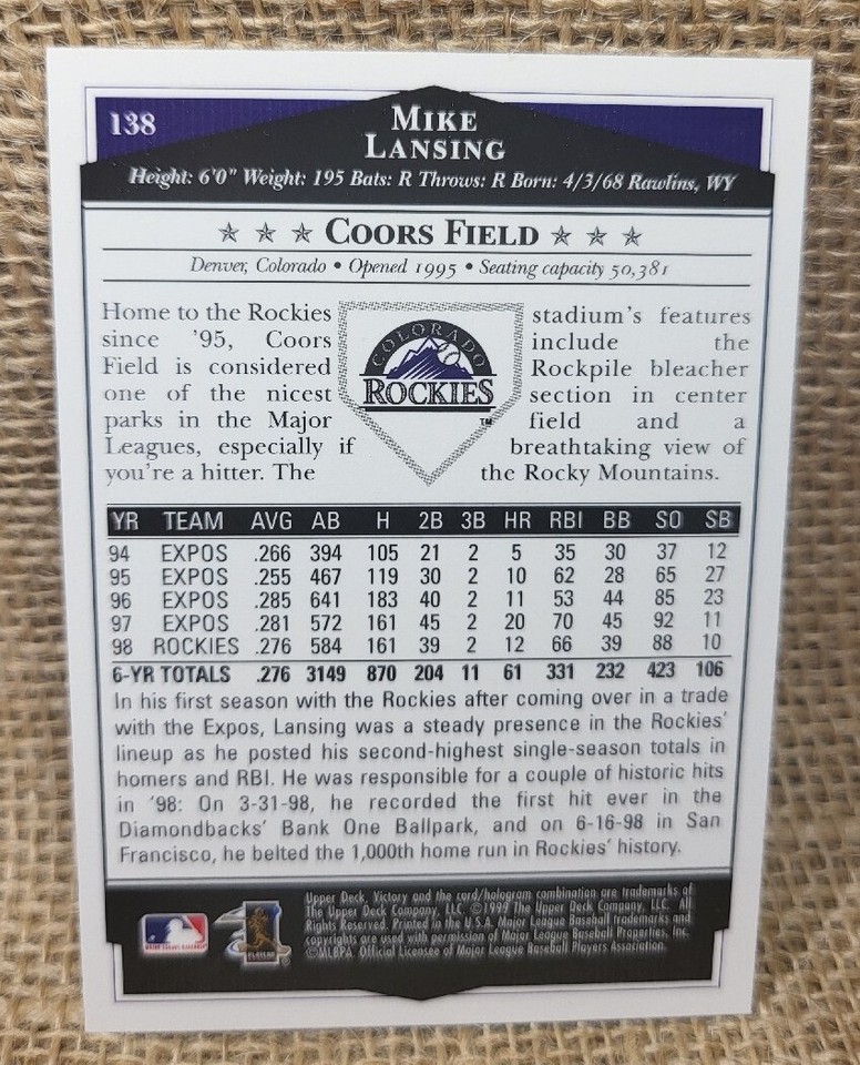 1999 Victory Mike Lansing Baseball Card #138 Rockies A9 | eBay