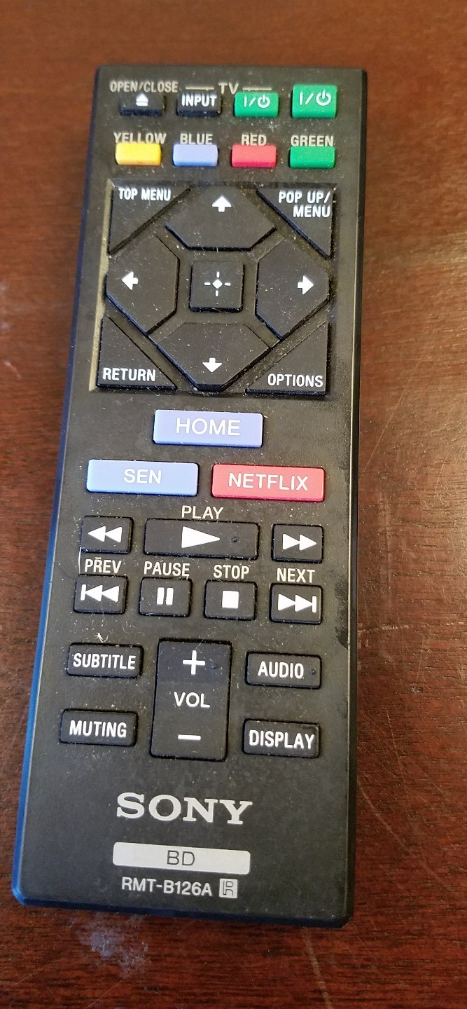 Sony RMT-B126A / RMTB126A Bluray Player Remote Control w Netflix Button ...