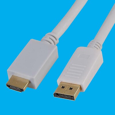 1x White 5m DisplayPort Male Output Only to HDMI Male Cable, Gold ...