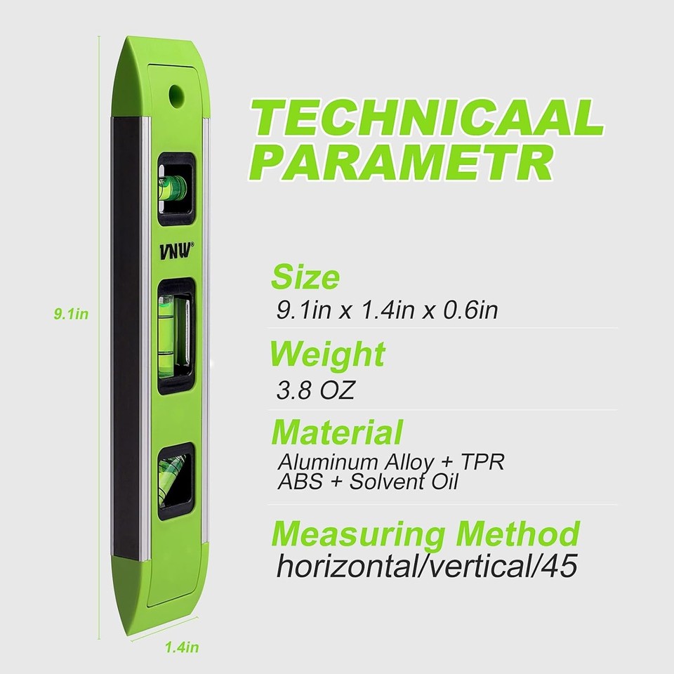 9 Inch Torpedo Level,Magnetic Bubble Level with 45°/90°/180° Bubble Vials,Shock | eBay