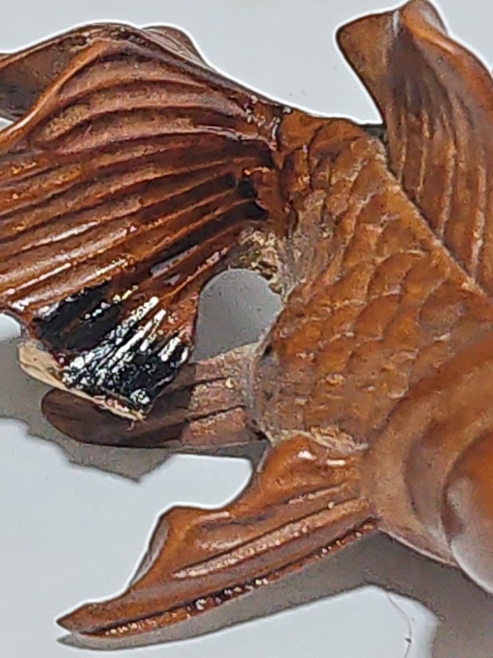 Vintage Handcarved Wooden Japanese Fancy Koi Carp Fish 1.75" Red Eyes ...