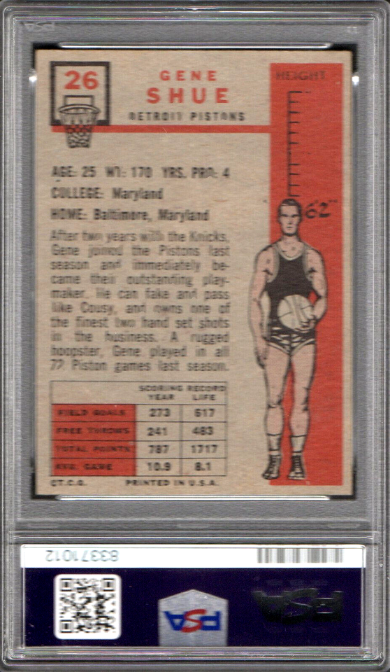 1957 TOPPS #26 GENE SHUE ROOKIE DETROIT PISTONS 012 - PSA NM 7 - GREAT ...