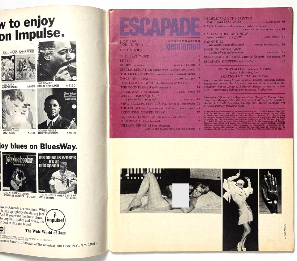 ESCAPADE Men's Magazine (Jul 1967) Yvonne Eckman FANNY HILL Vintage Pinup RARE | eBay