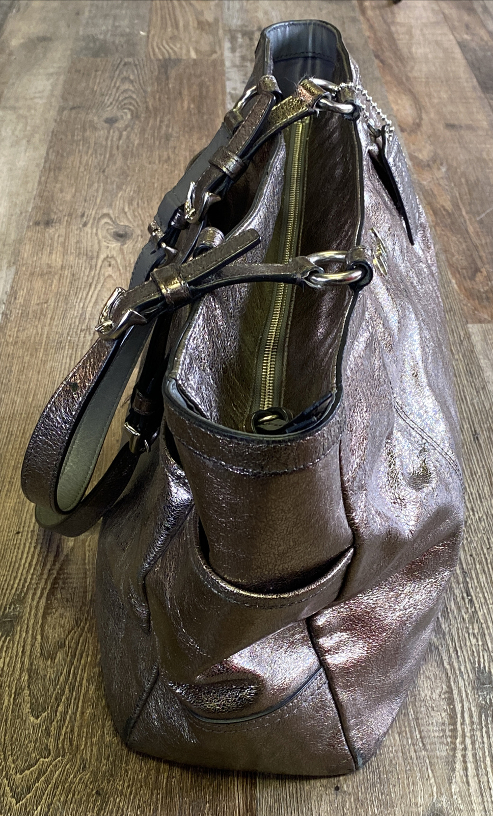 COACH Metallic Bronze Pebble Leather Shoulder Bag Tot… - Gem