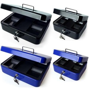 Metal Petty Cash Box Coin Tray Money Float Tin Keys Lockable Safe 8 / ...