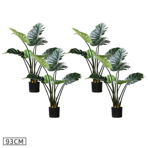 SOGA 4X 93cm Artificial 8 Leaves Potted Turtle Back Fake Decor Tree Pot ...