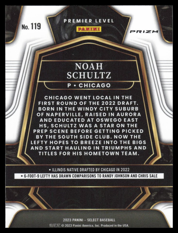 2023 Panini Select #119 Orange Flash Prizm Noah Schultz Chicago White ...