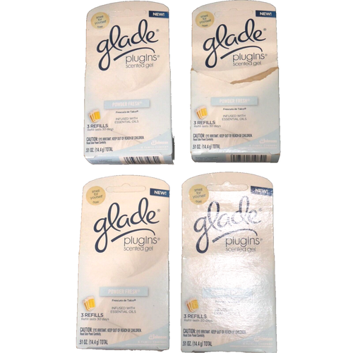 4 boxes Glade Plugins Scented Gel Refills POWDER FRESH Plug ins Not Oil ...