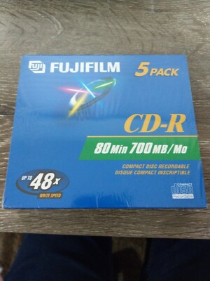 FUJIFILM 80 Min/700MB/Mo CD-R 5 pack - up to 48x write speed - (SEALED ...