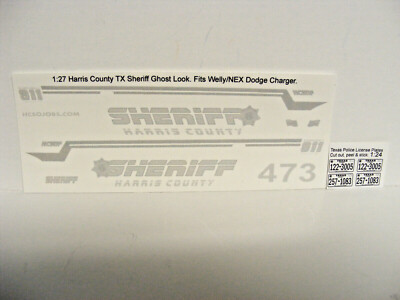 Harris County TX Sheriff Ghost 1:27 Water Slide decal set White Welly ...
