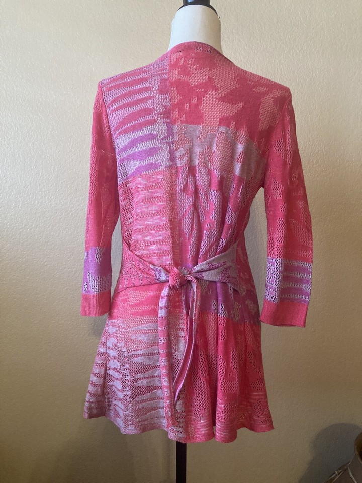 ZOZO Women's Open Weave Multi Pink 3/4 Sleeve Open Cardigan Sweater ...